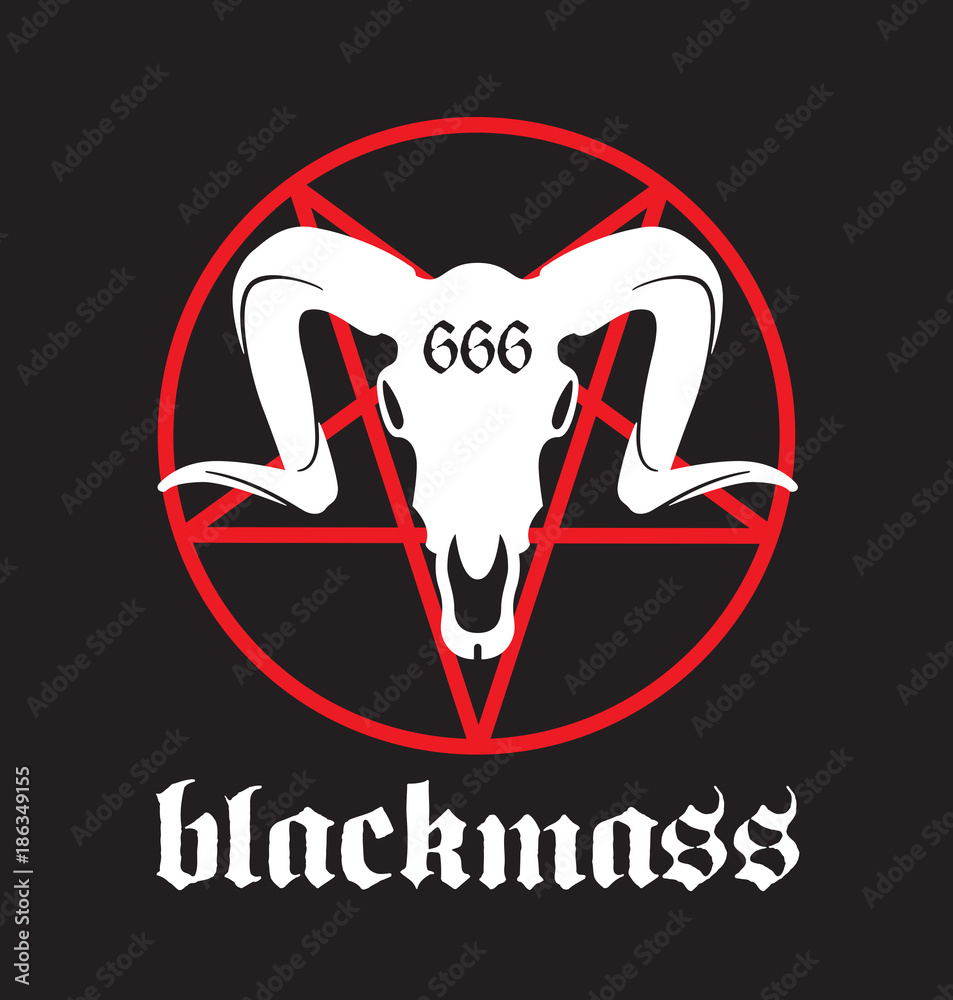 Black Mass vector design featuring pentagram and goat skull with 666 ...