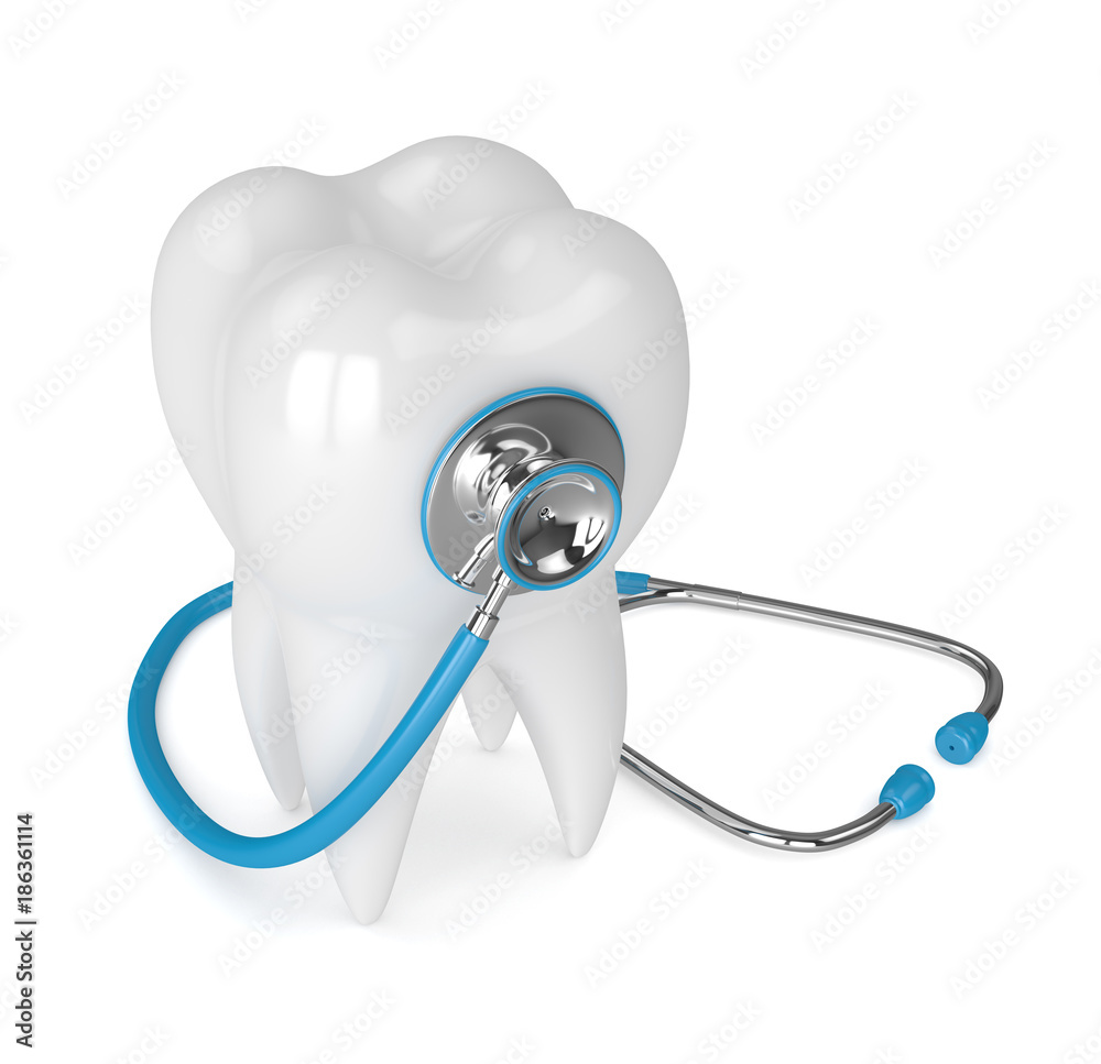 3d render of tooth with stethoscope over white Stock Illustration ...
