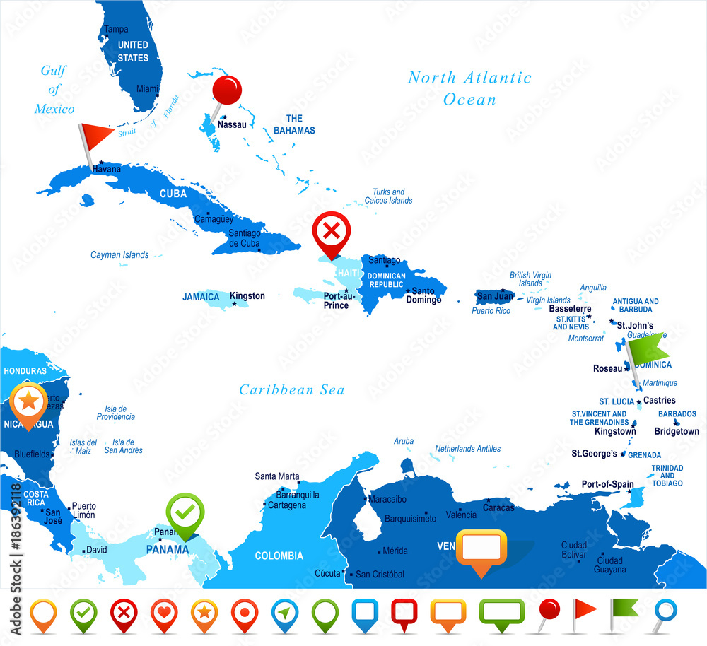 The Caribbean Map - Vector Illustration Stock Vector | Adobe Stock