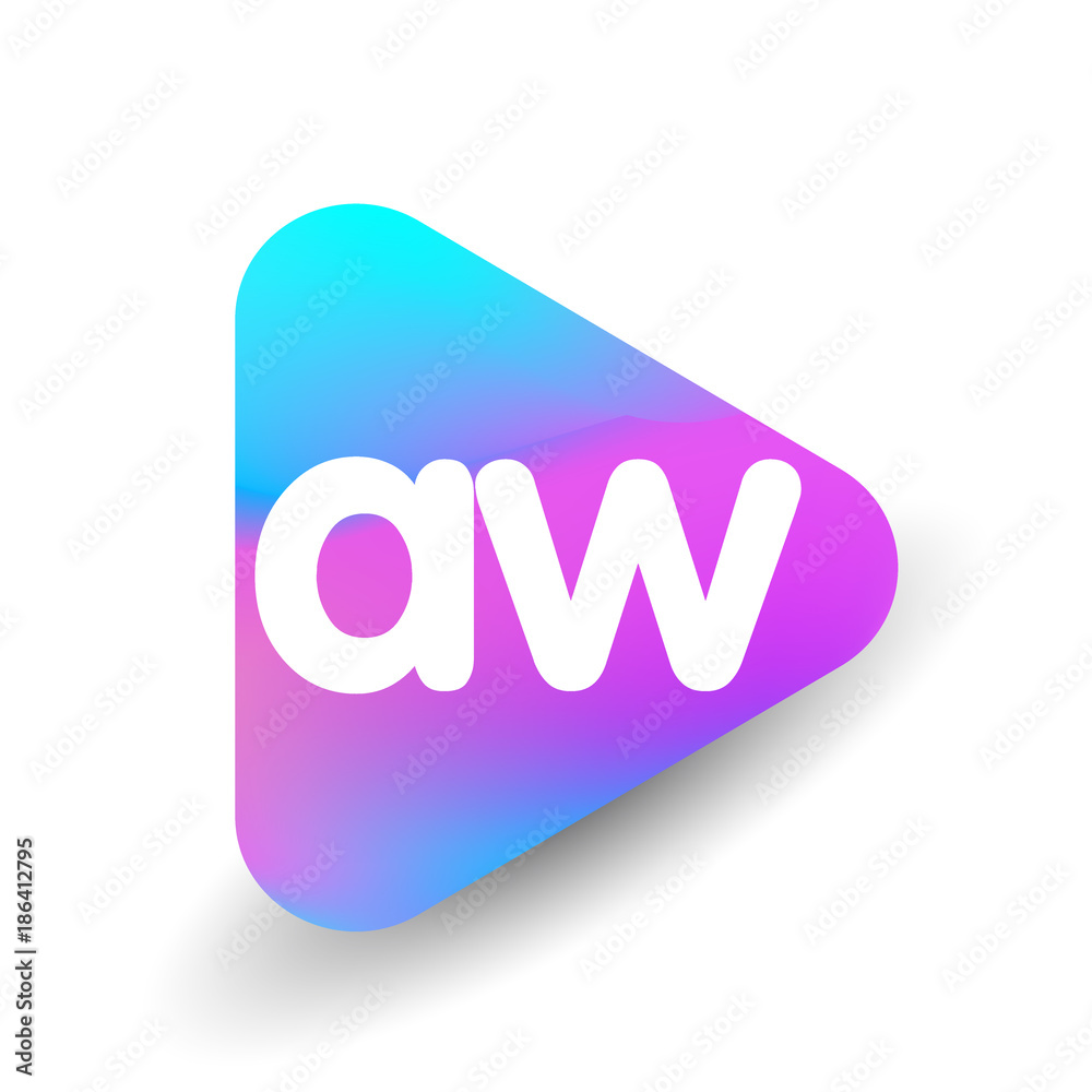 Letter AW logo in triangle shape and colorful background, letter ...