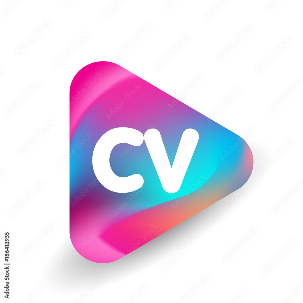 Letter CV logo in triangle shape and colorful background, letter ...