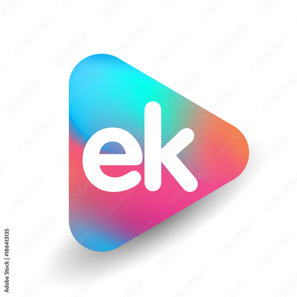 Letter EK logo in triangle shape and colorful background, letter ...