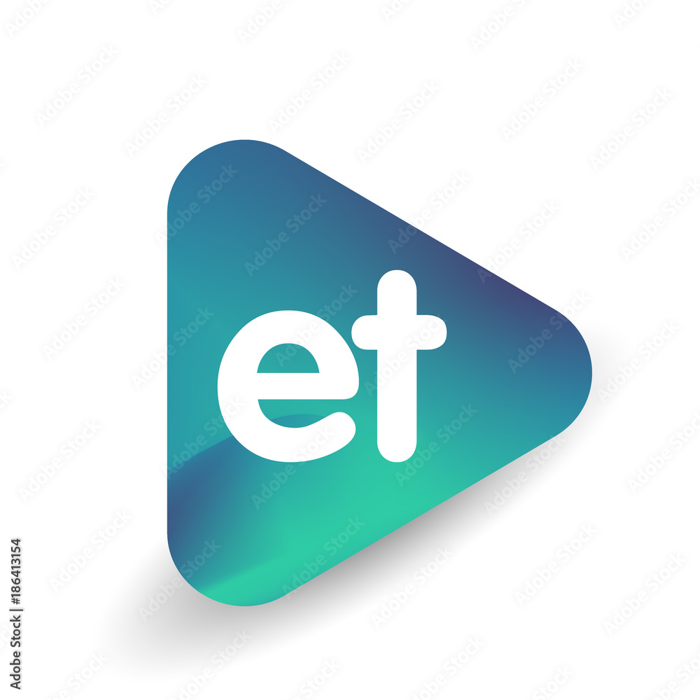 Letter ET logo in triangle shape and colorful background, letter ...