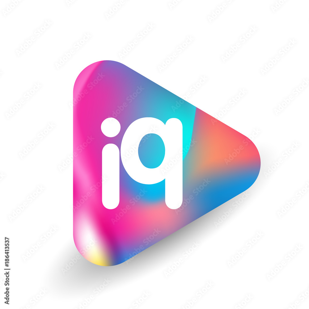 Letter IQ logo in triangle shape and colorful background, letter ...