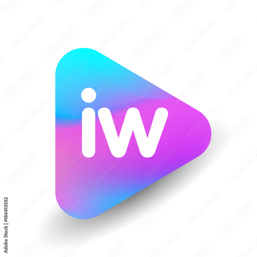 Letter IW logo in triangle shape and colorful background, letter ...