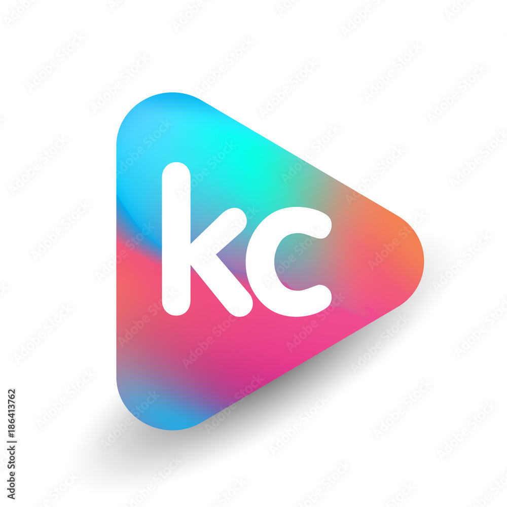 Letter KC logo in triangle shape and colorful background, letter ...