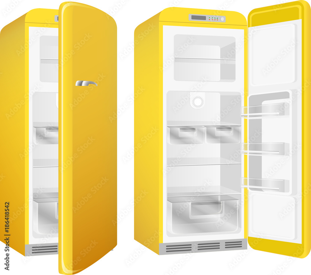 Realistic painted retro style kitchen refrigerator. Vector illustration ...