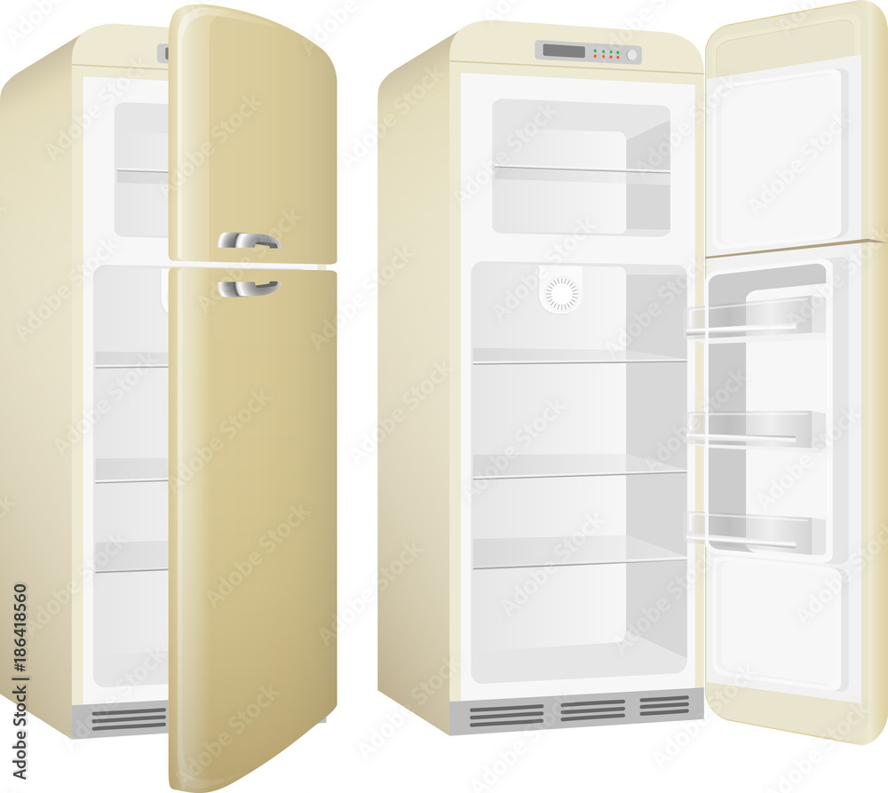 Realistic painted retro style kitchen refrigerator. Vector illustration ...