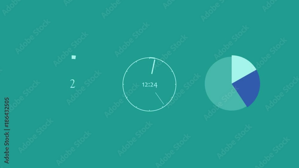 set of pie chart, donut and clock animation on a green background Stock ...