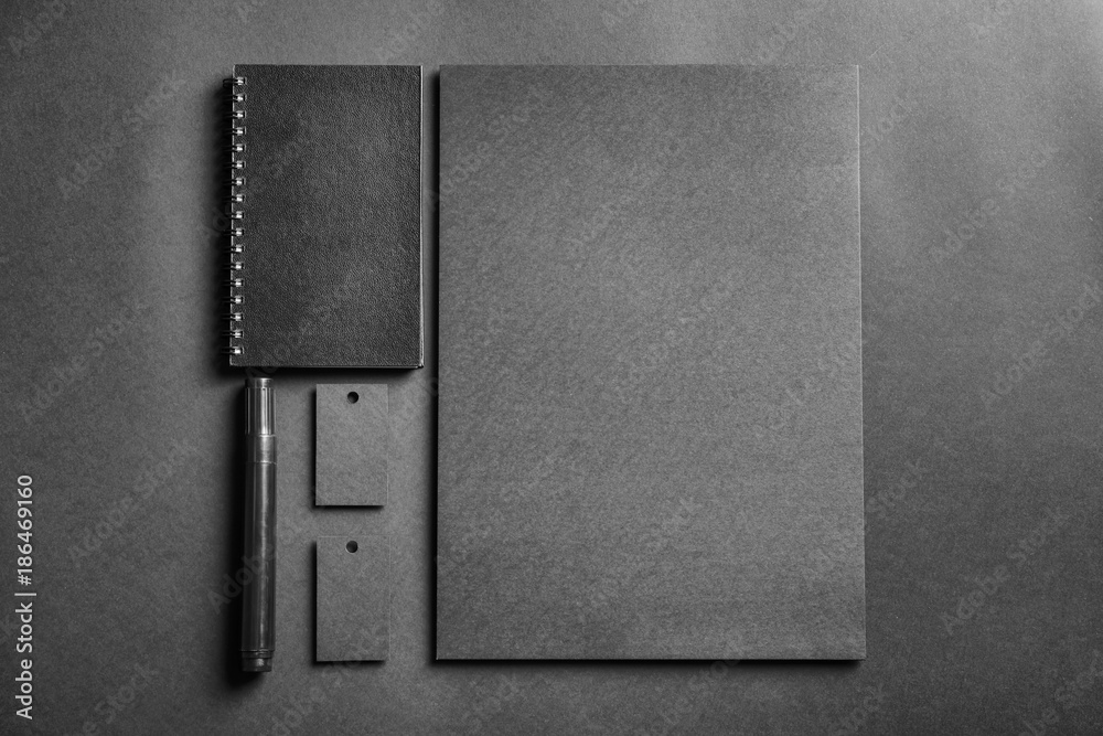 Blank items as mockups for branding on dark background Stock Photo ...