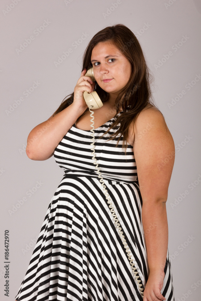 Beautiful Curvy Teenage Girl in Black and White Dress with Retro ...