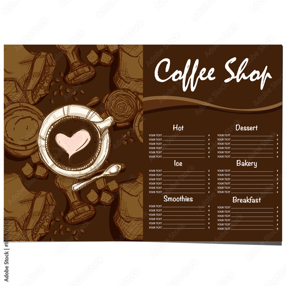 menu coffee shop cafe restaurant template design hand drawing graphic ...