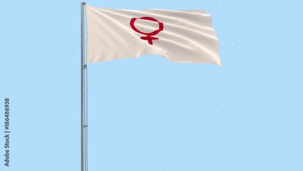 White flag with female symbol on a flagpole fluttering in the wind on a ...