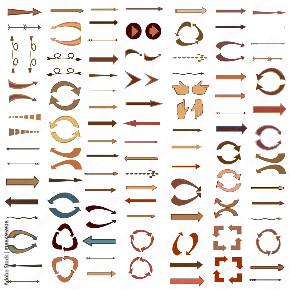 Brown and beige vector arrows. Set of colored vector arrows. The arrow ...