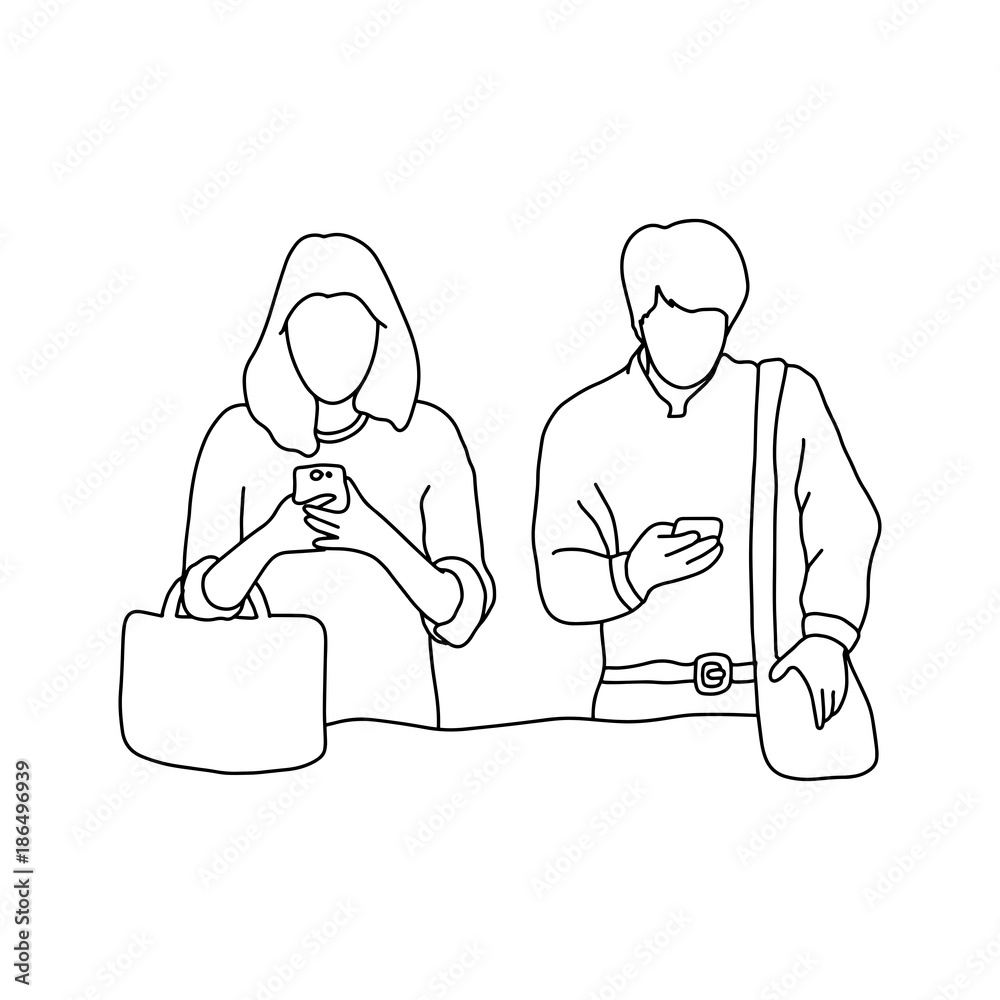 husband and wife ignoring each other while using mobile phone vector ...