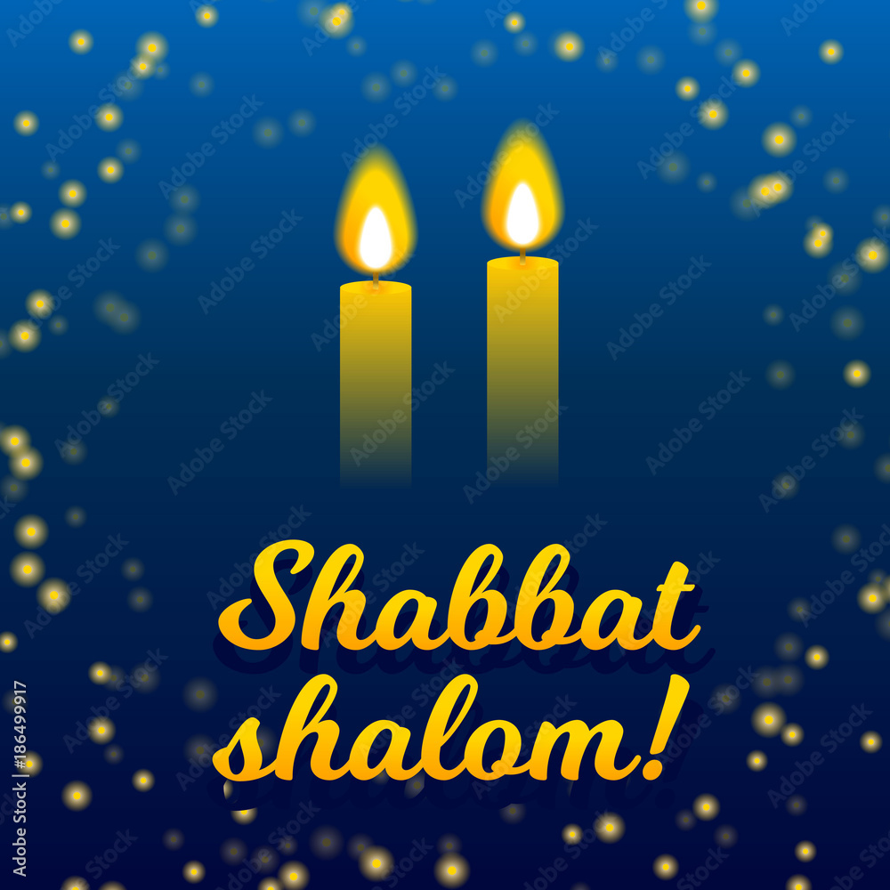 Shabbat shalom lettering, greeting card, vector illustration. Two ...