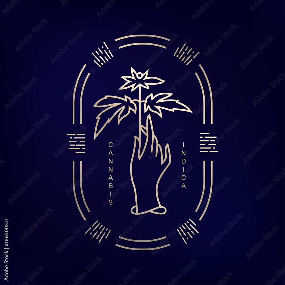 Hand holding marijuana plant emblem Stock Vector | Adobe Stock