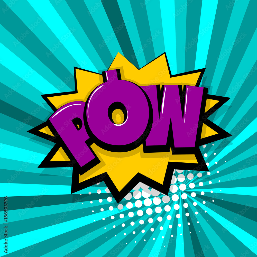 Pow gun bang shot. Comic text speech bubble balloon. Pop art style wow ...