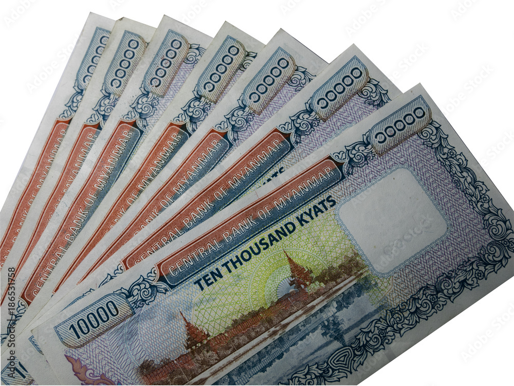 Isolated Myanmar Kyat bank notes on white background with clipping path ...