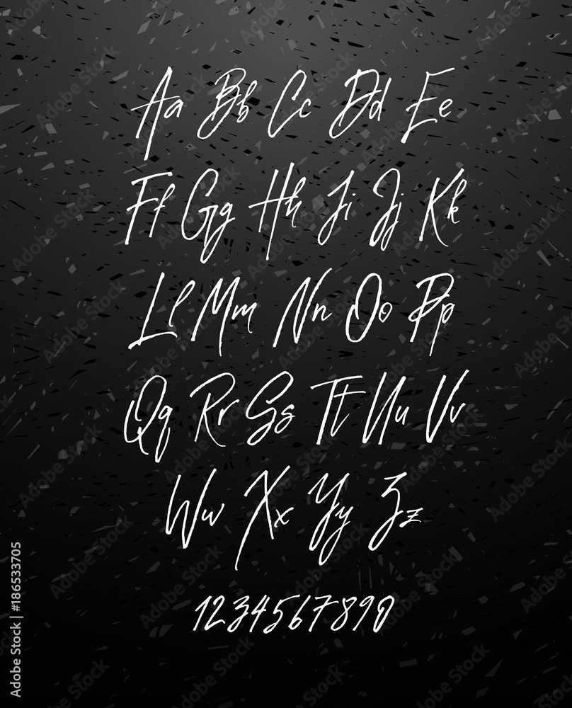 Handwritten brush style modern cursive font isolated on chalkboard ...