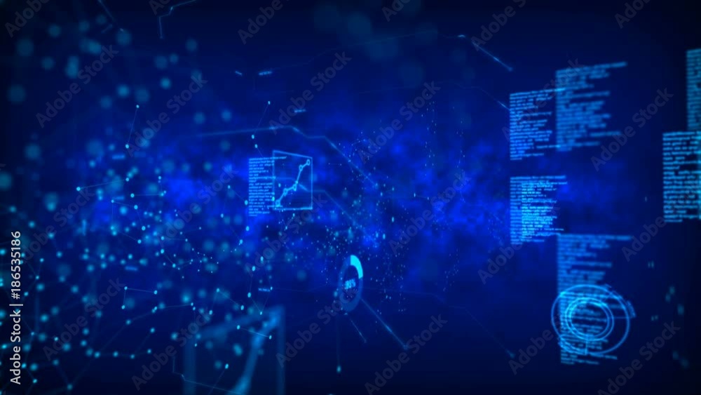 4K Animation Dot circle with connection line with HUD graph bar element ...