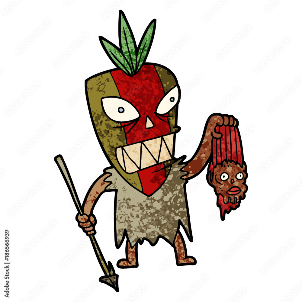 cartoon tribesman with shrunken head Stock Vector | Adobe Stock