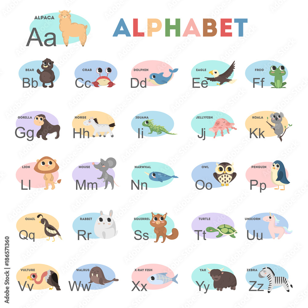 Kids animals alphabet Stock Vector | Adobe Stock