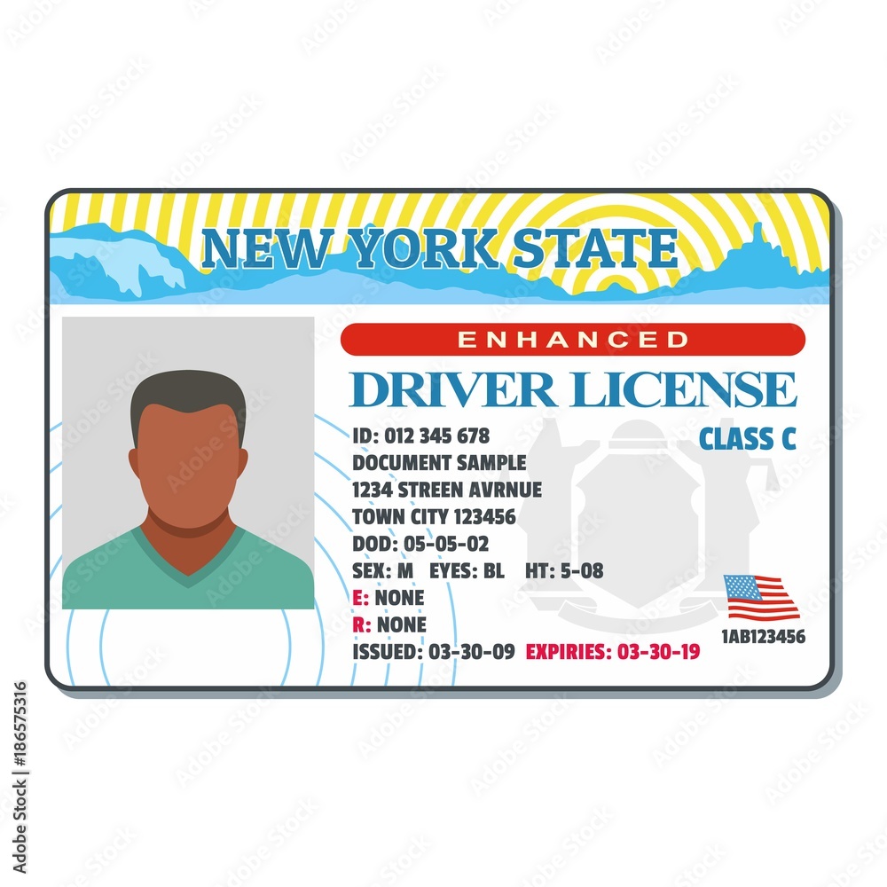Driving license for new york icon. Flat illustration of driving license ...