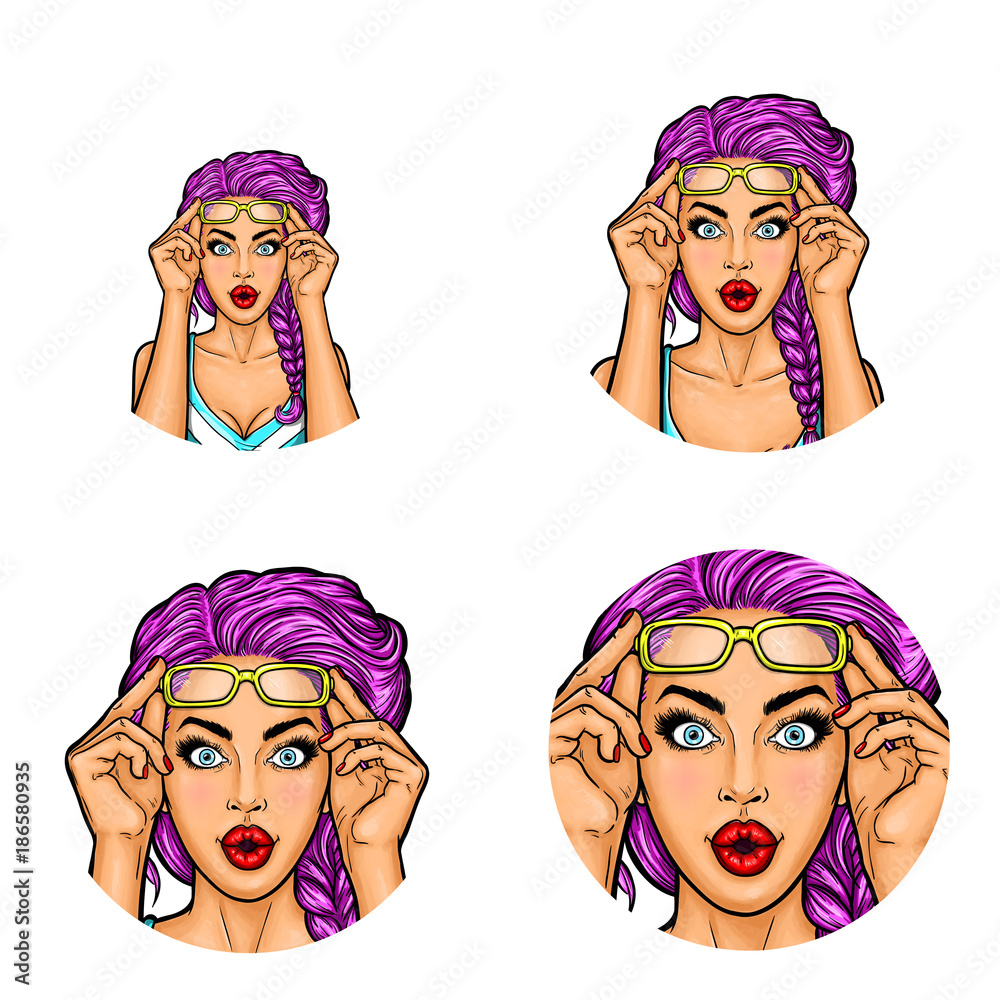 Set Of Vector Pop Art Round Avatar Icons For Users Of Social Networking