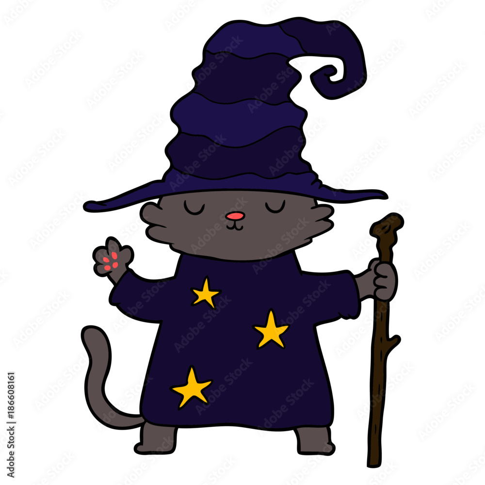 cartoon cat wizard Stock Vector | Adobe Stock