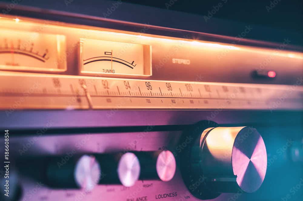 Vintage tuner Hi-Fi music home stereo amplifier with scale and volume ...