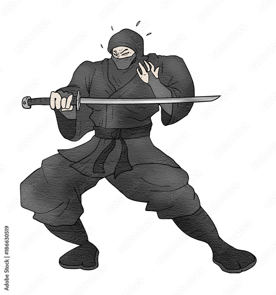 black ninja draw Stock Illustration | Adobe Stock