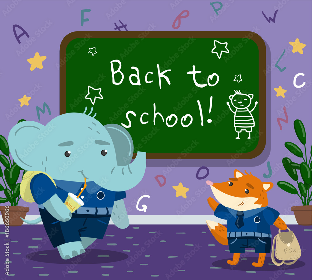 Cute funny animal students in the calssroom, back to school concept ...