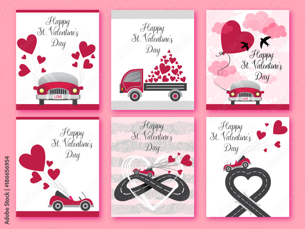 Happy Valentines day. Set of Valentines romantic greeting card ...