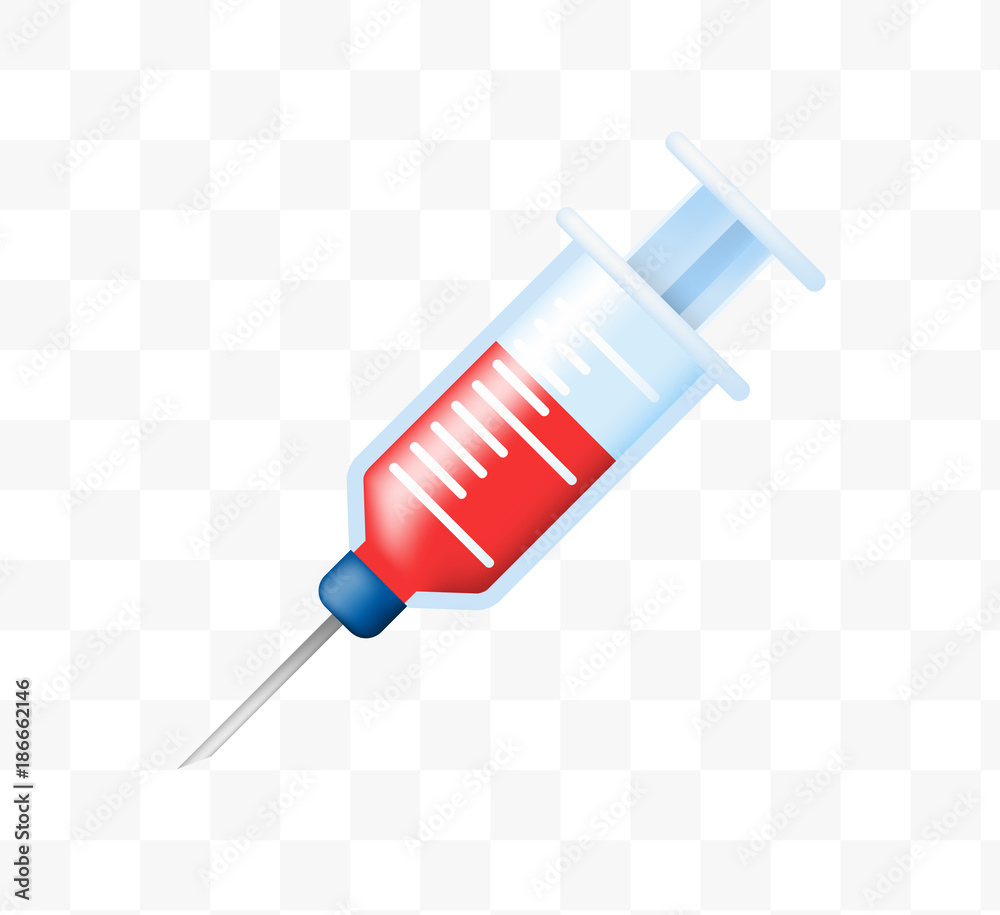 Realistic Cute Syringe with Blood Icon on Transparent Background ...