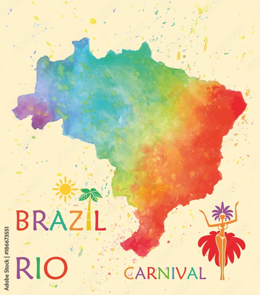 Hand drawn watercolor texture map of Brazil Stock Vector | Adobe Stock