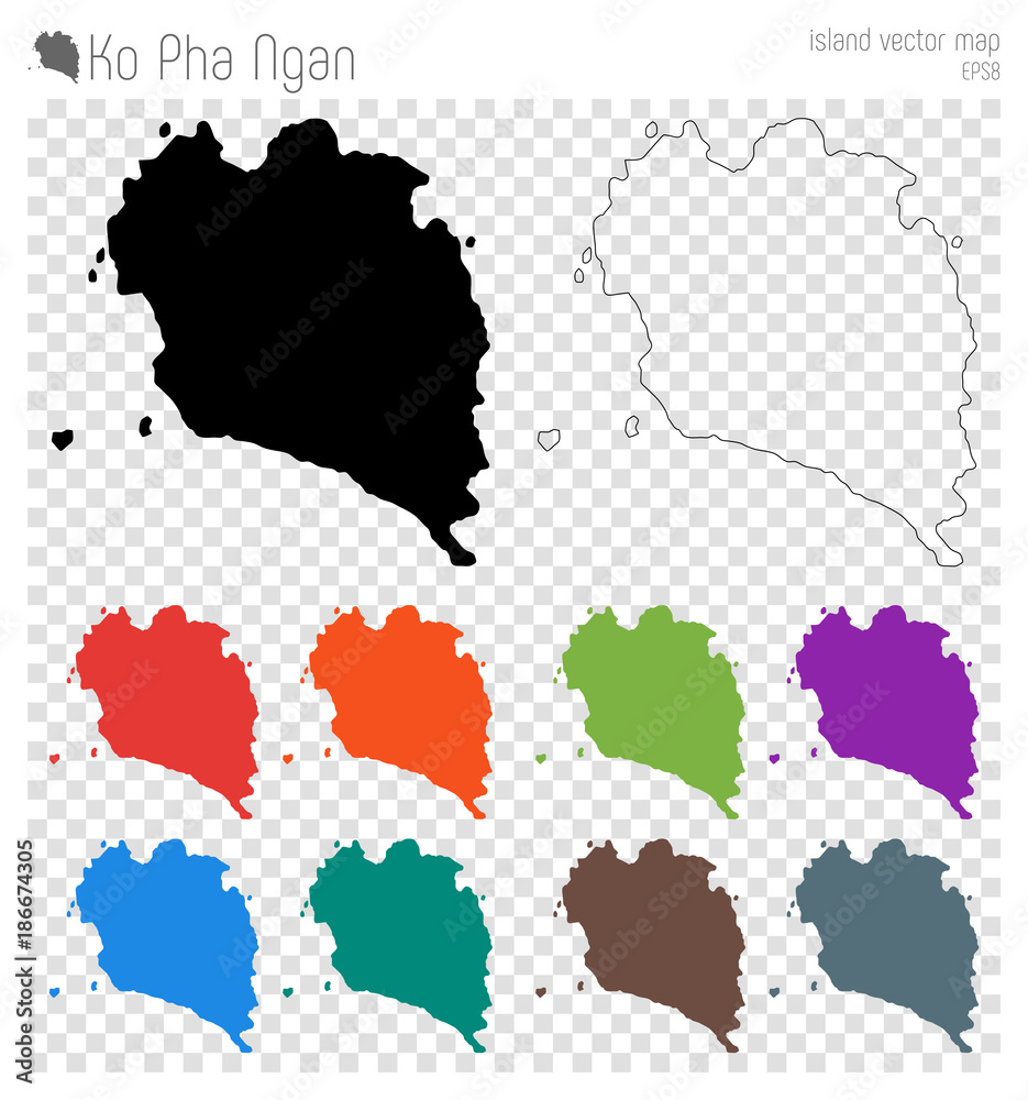 Ko Pha Ngan high detailed map. Island silhouette icon. Isolated Ko Pha ...