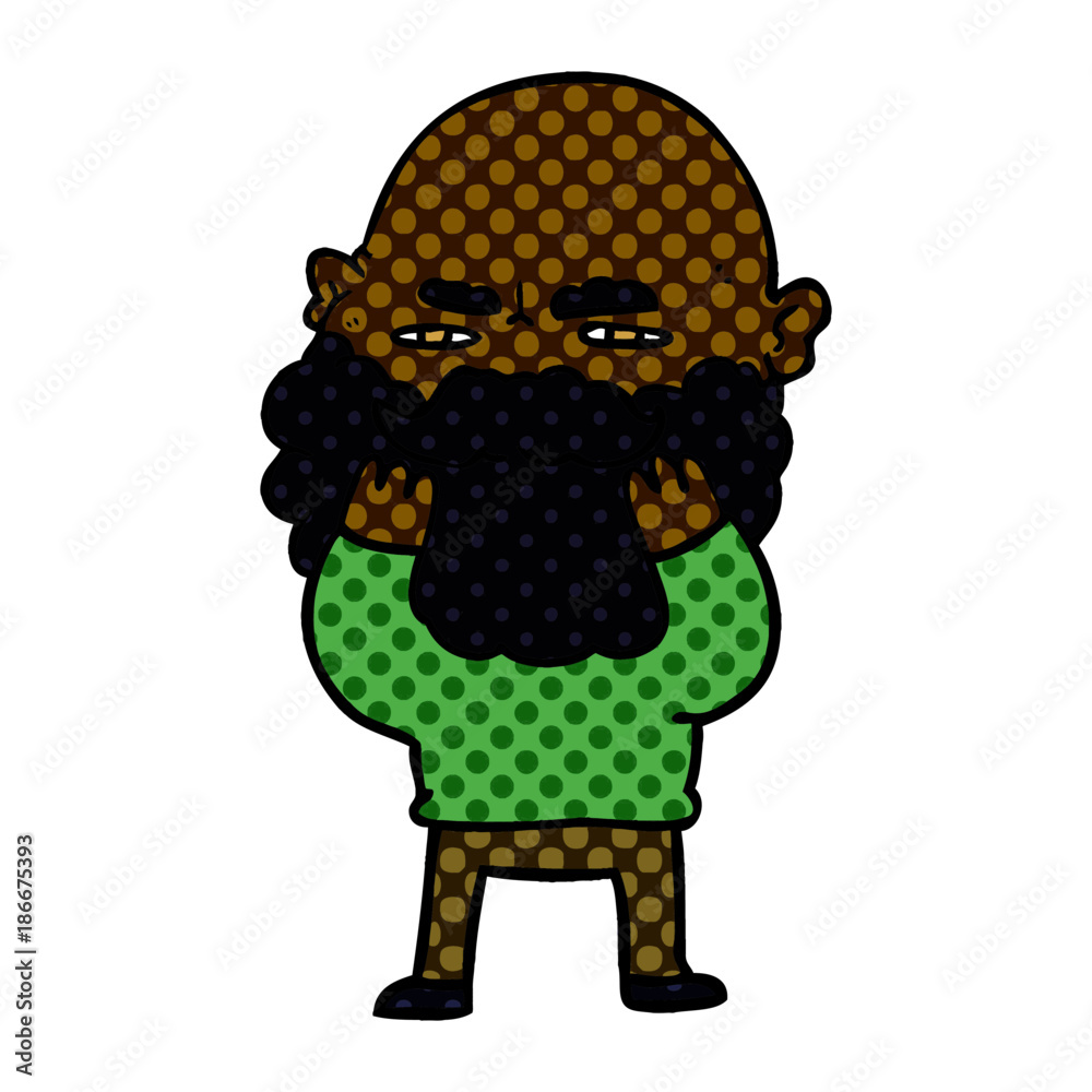 cartoon man with beard frowning checking his beard Stock Vector | Adobe ...