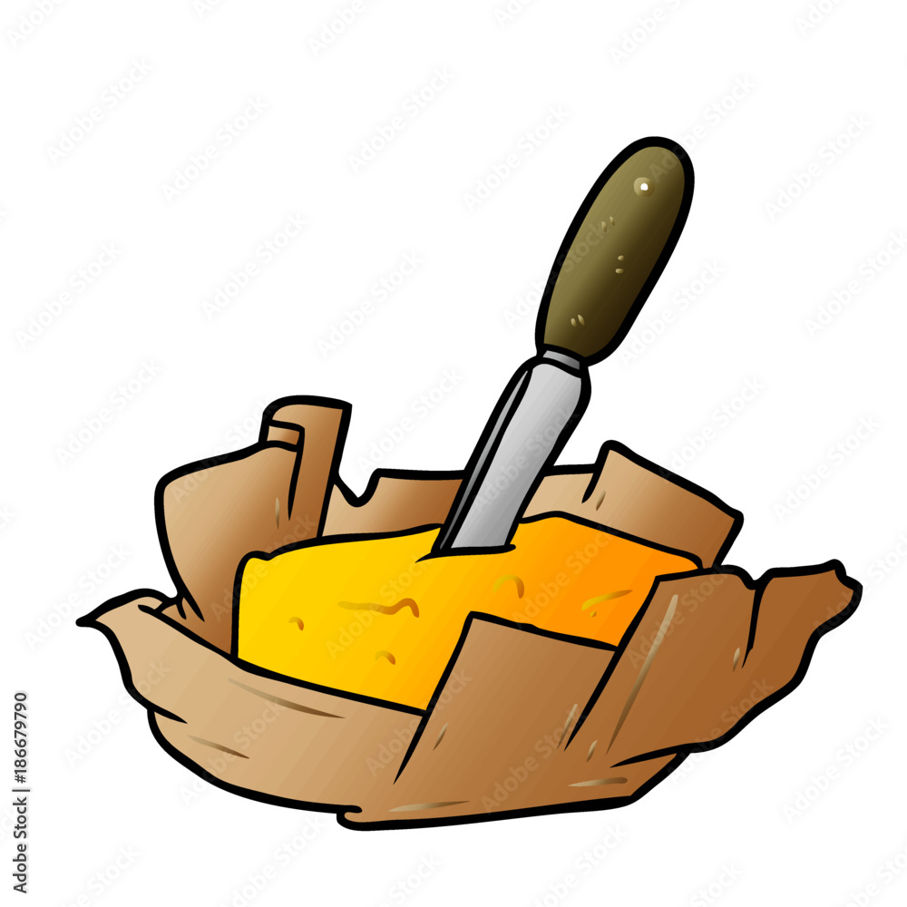 cartoon traditional pat of butter with knife Stock Vector | Adobe Stock