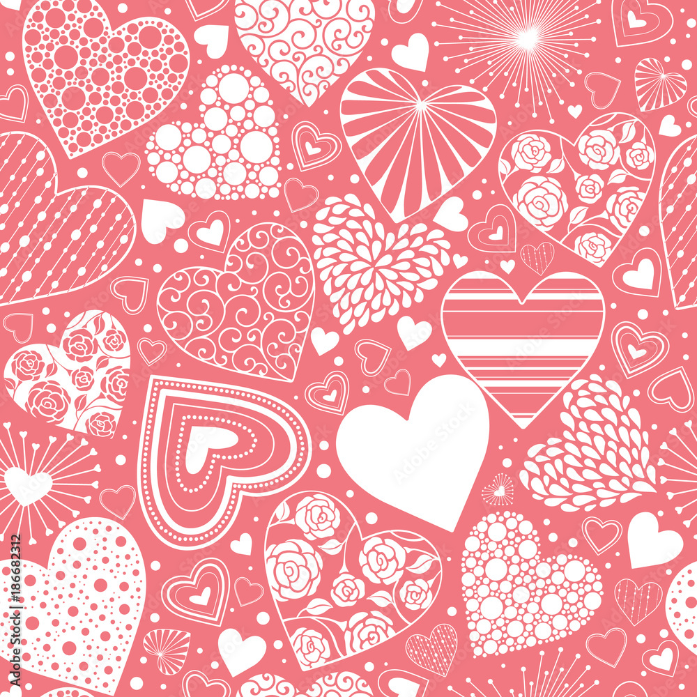Cute hearts seamless background. Valentines day ornament red on white ...