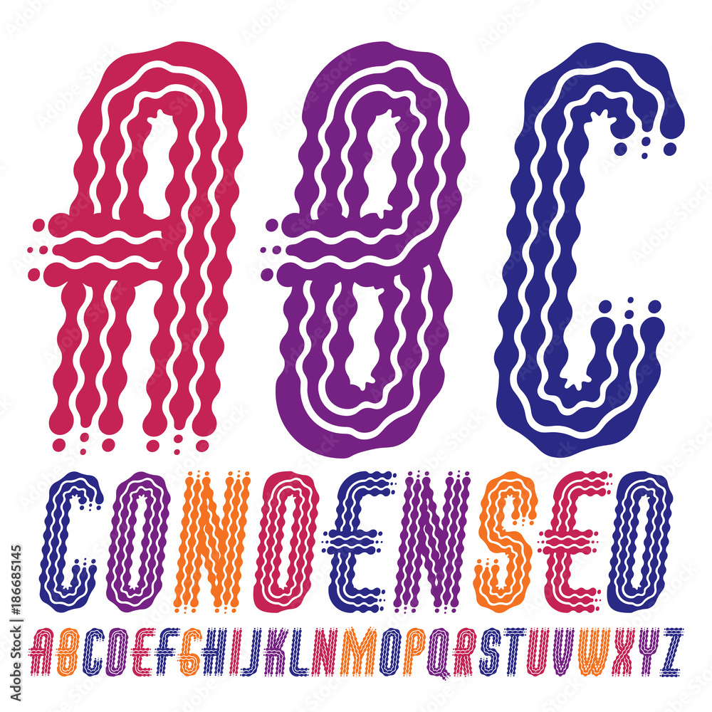 Vector funky capital English alphabet letters, abc collection. Rounded ...