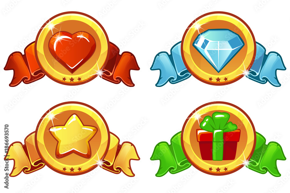 Collection cartoon colored icon design for game, UI, banner, design for ...