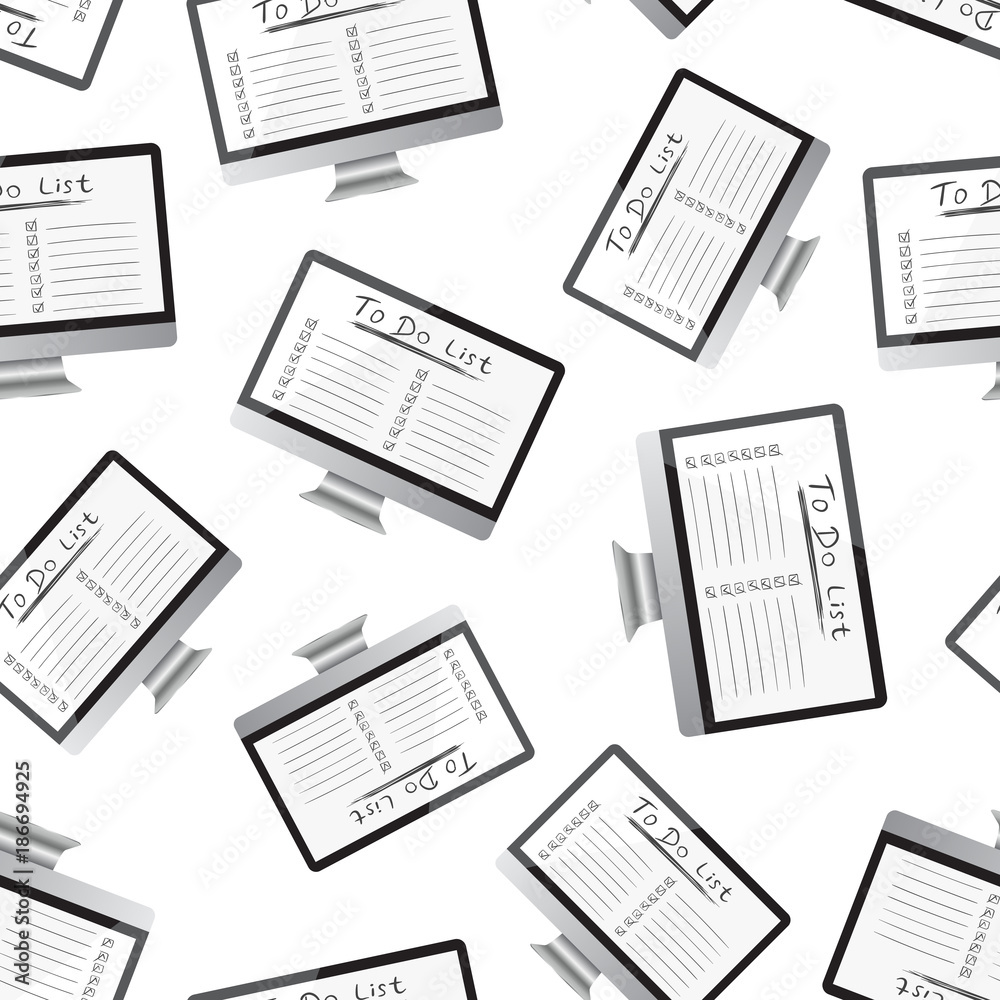 Businessman to do list, checklist with computer monitor seamless ...