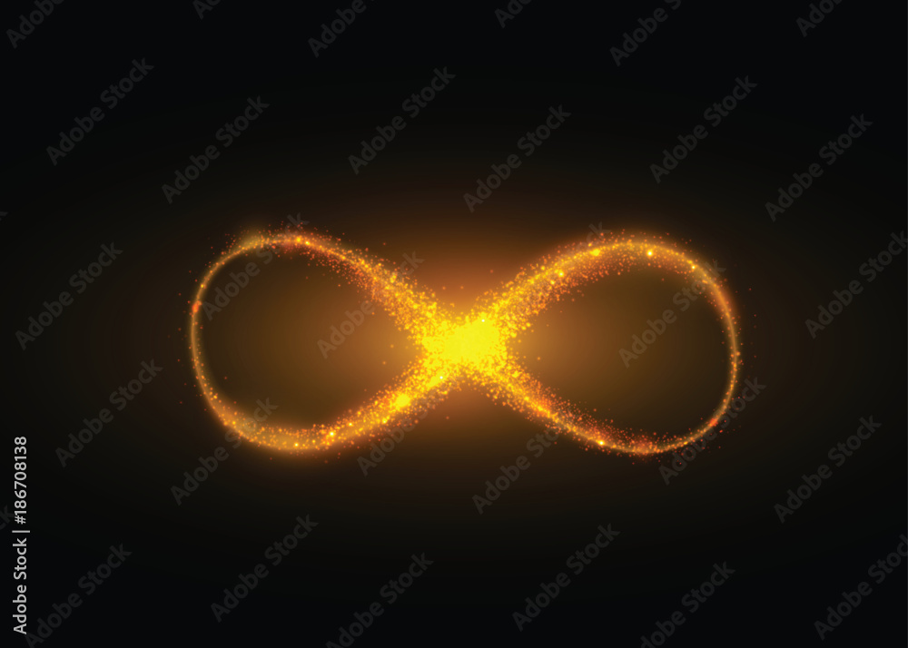 Infinity symbol background. Light yellow gold neon infinite, eternity ...