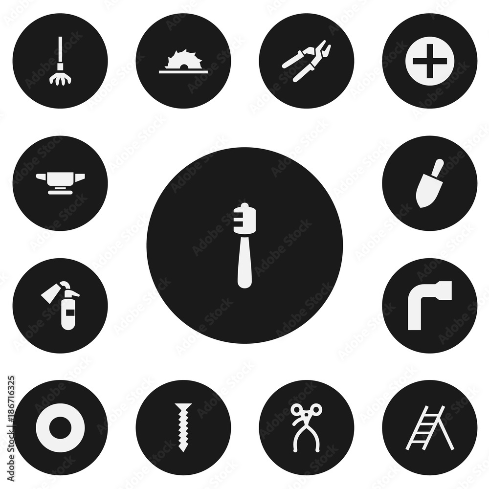 Set of 13 editable tools icons. Includes symbols such as screw, spade ...