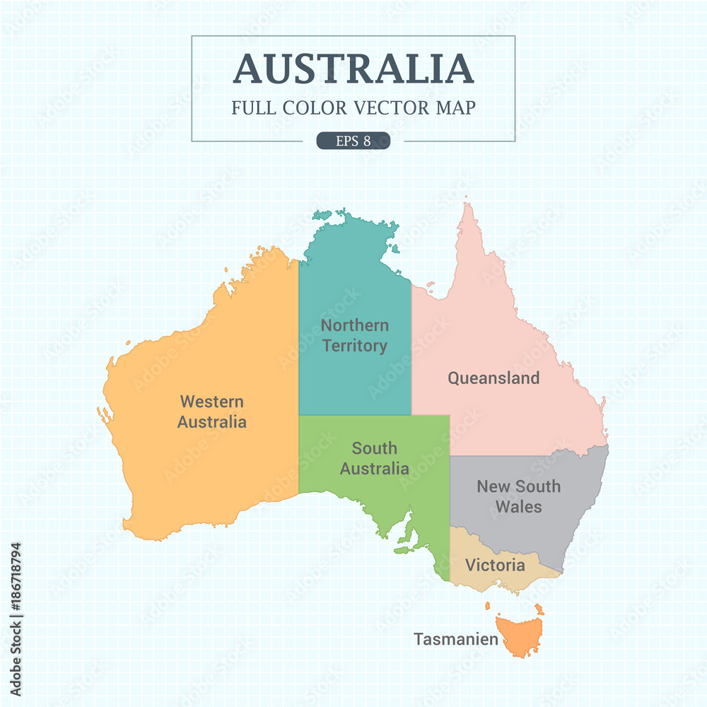 Australia Map Full Color High Detail Separated all states Vector ...
