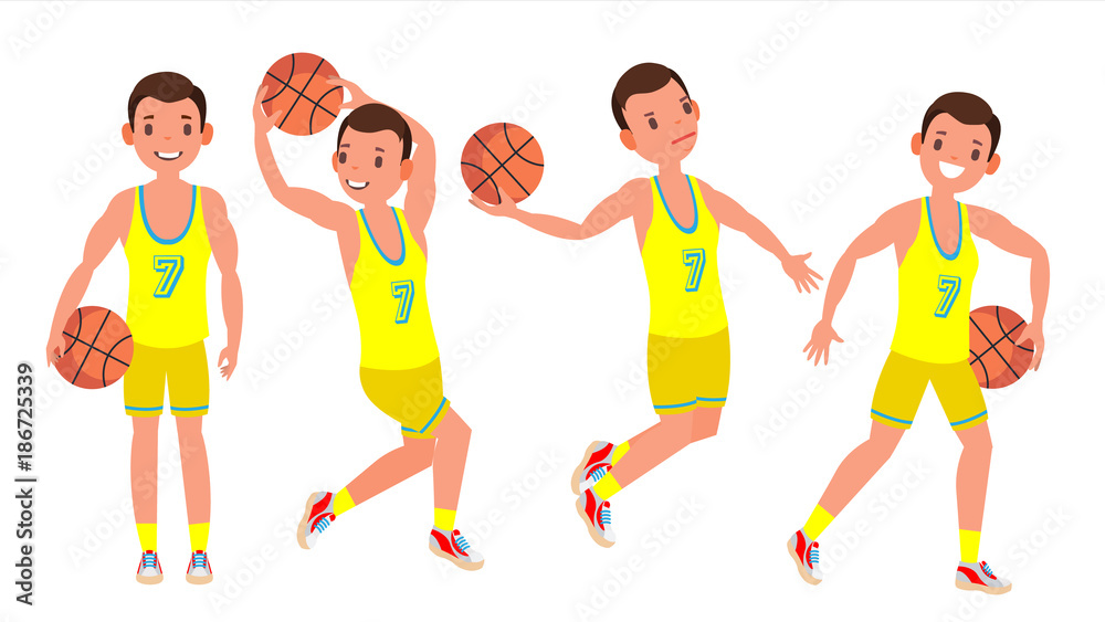 Classic Basketball Player Man Vector. Sports Concept. Different Poses ...