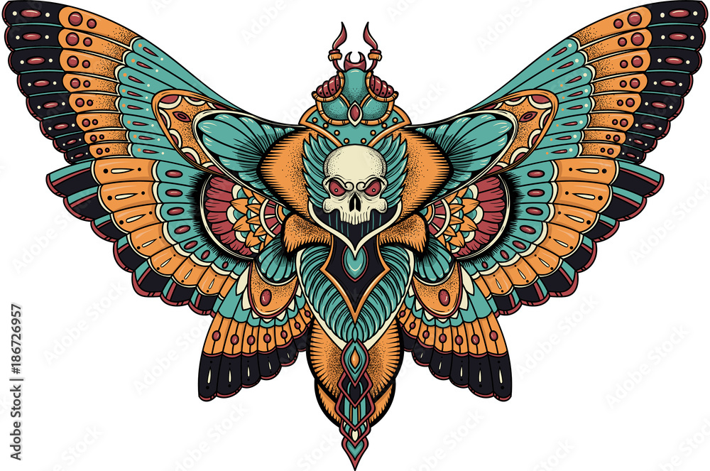Patterned butterfly . Ornate moth. Papillon. Tattoo design. It may be ...