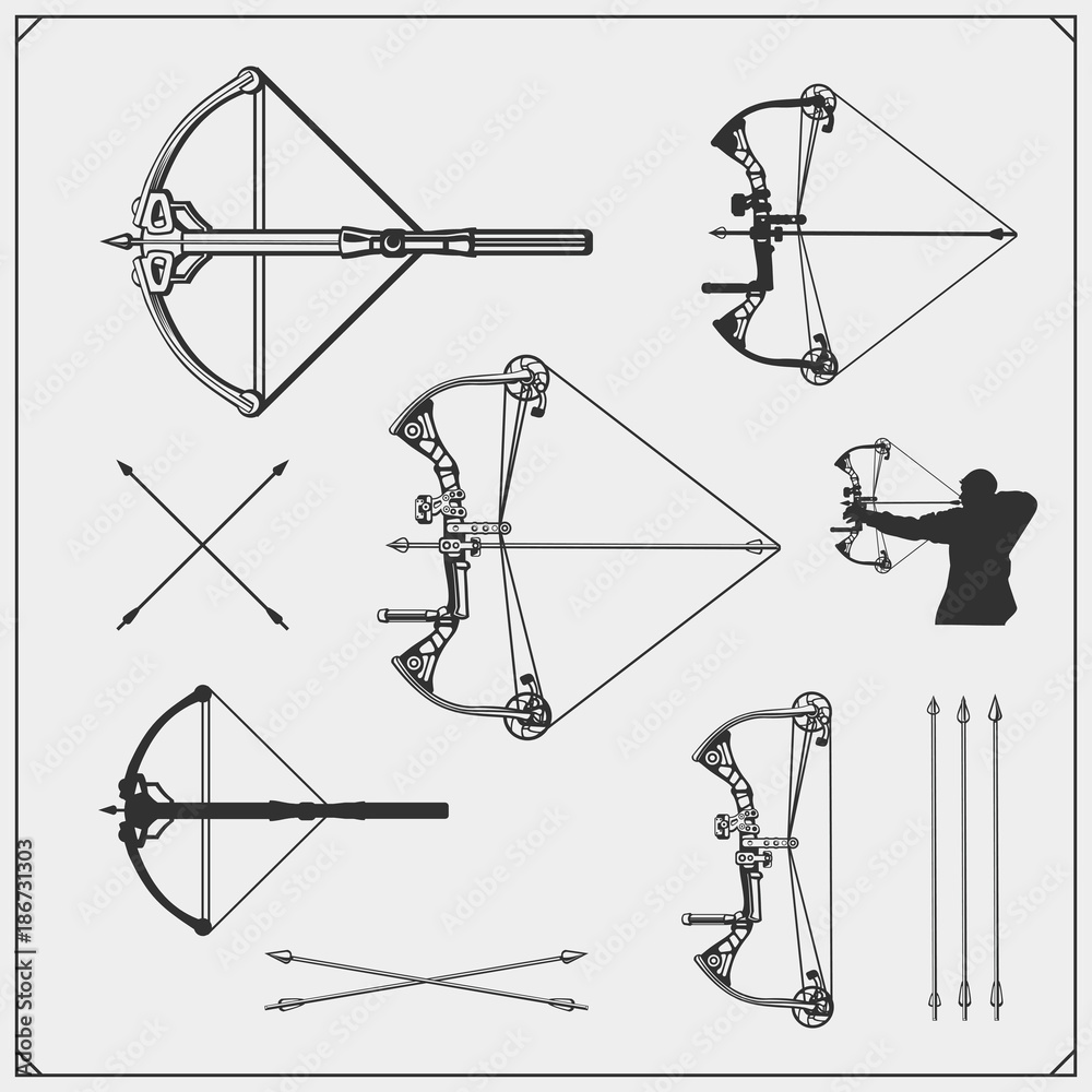 Set of archery sports emblems, labels and design elements. Vector ...