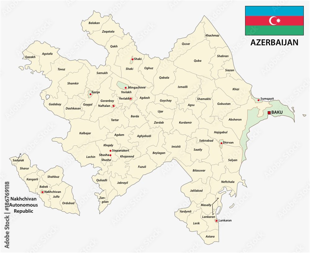 azerbaijan administrative and political vector map with flag Stock ...